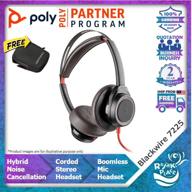 Poly Blackwire 7225 Corded Boomless Stereo Business Headset with Active ...