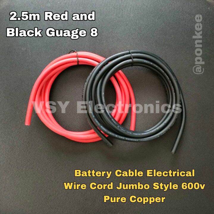 2.5m Red and Black Guage 8 Awg8 Battery Cable Electrical Wire Cord ...