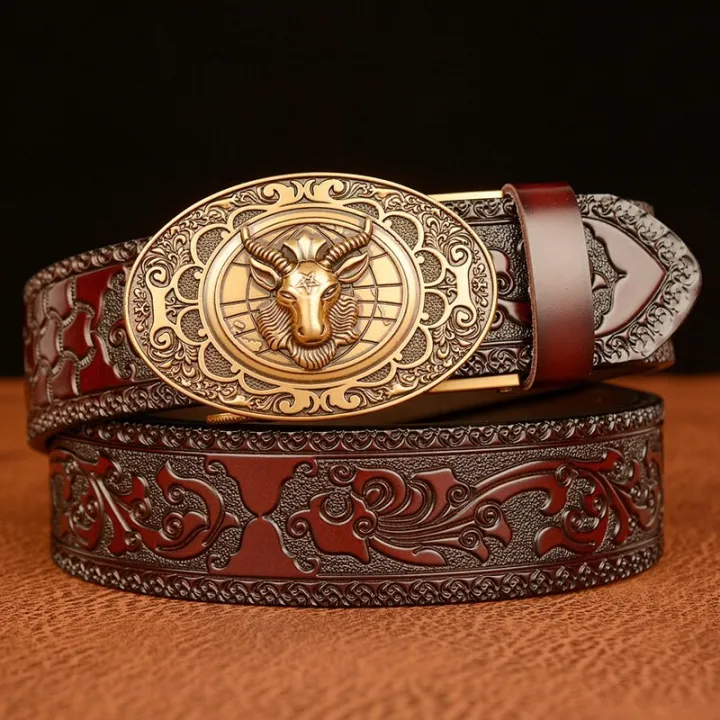 Classical Designer Sheep Head Bucke Belt Genuine Leather Belt for Men ...