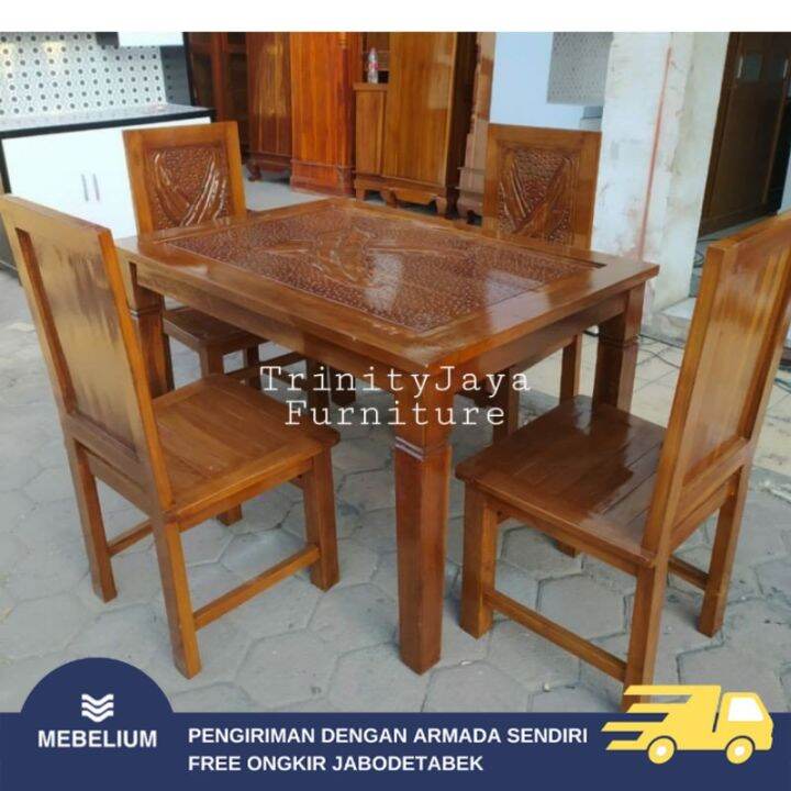 Meja Makan Kayu Jati Minimalis Set 4 Kursi 1 Meja Minimalis [Mebelium] | Lazada Indonesia