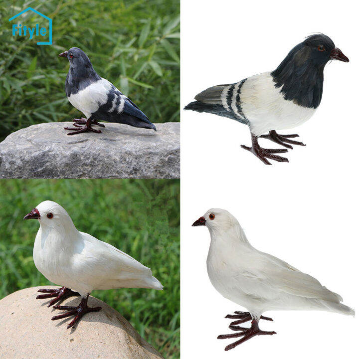 Fityle 2 Pieces Artificial Pigeon Fur Pigeon Realistic Feathered ...