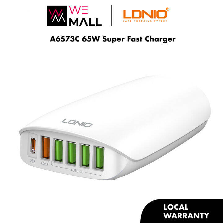 LDNIO A6573C 65W Super Fast Charger PD 65W+QC3.0 Auto-ID Desktop USB ...