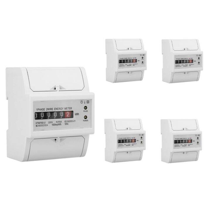 5X 220V DIN-Rail Electric Meter, Digital 1 Phase Electric Meter 2 Wire ...