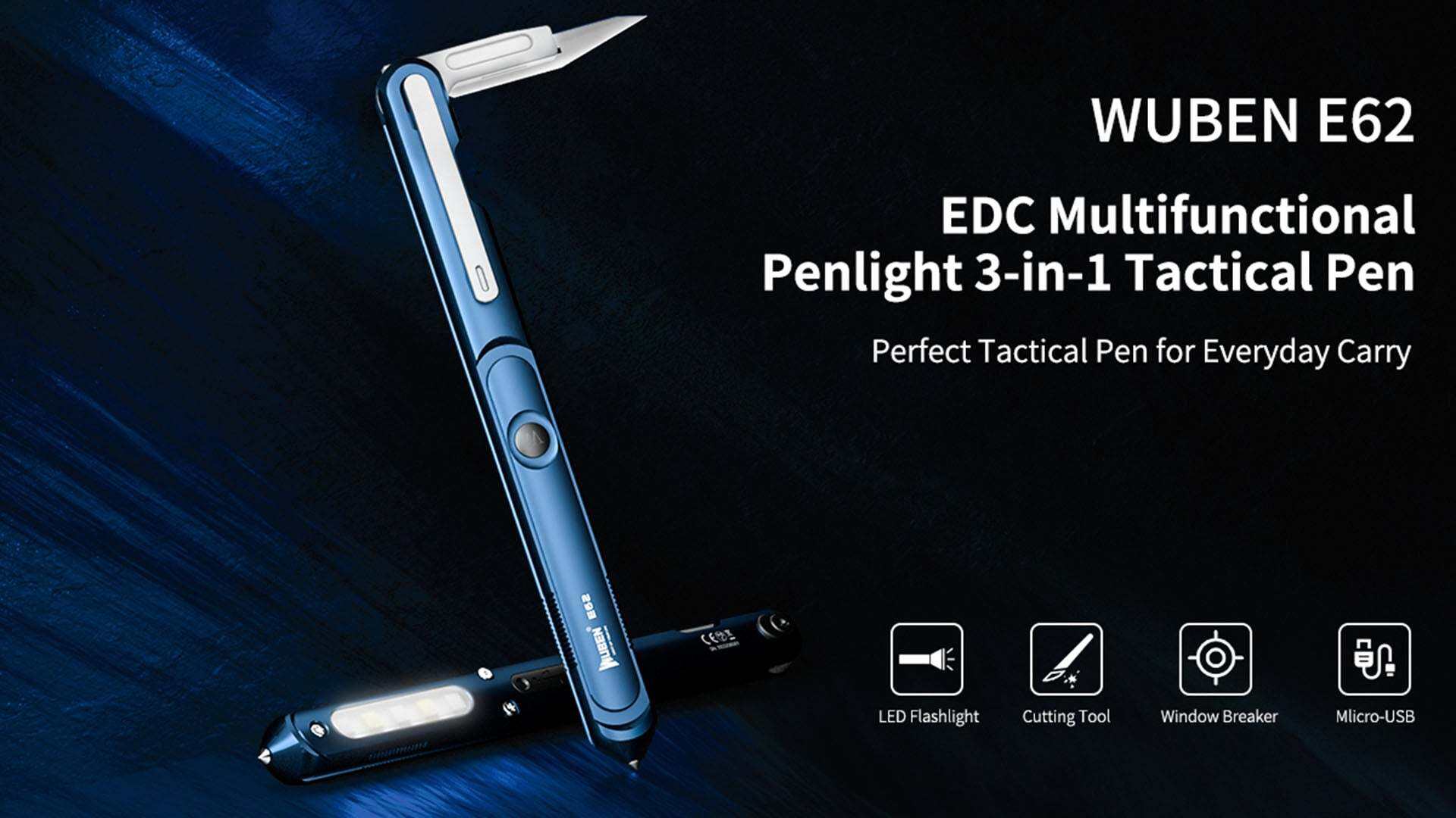 Wuben E62ไฟปากกา-ปากกา EDC ที่ดีที่สุดพร้อมไฟฉายสีฟ้า | Lazada.co.th