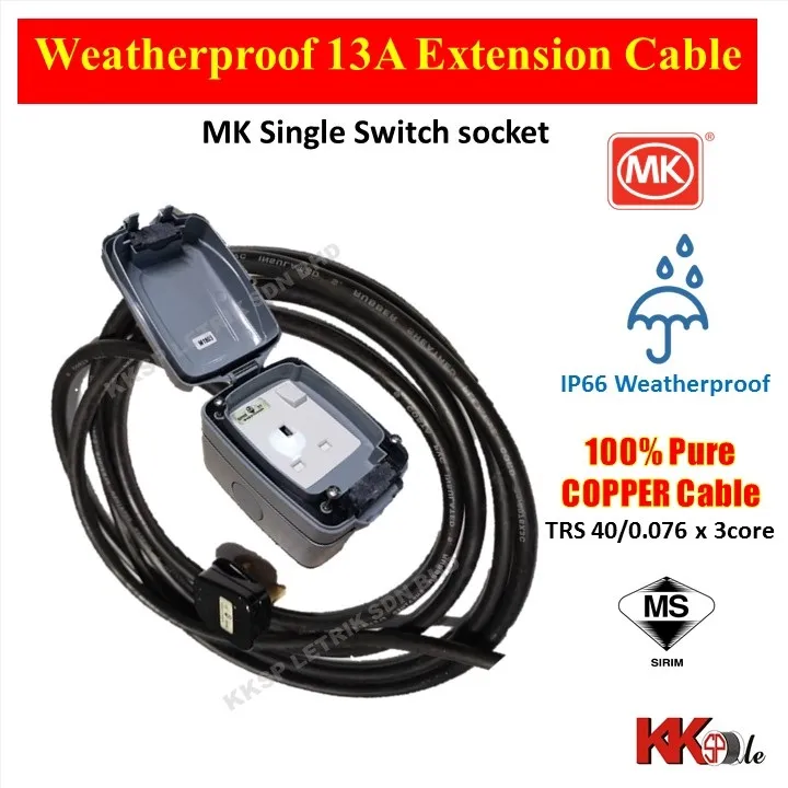 (Heavy Duty) MK IP66 Weatherproof 13A Single Switch Socket with Heavy ...