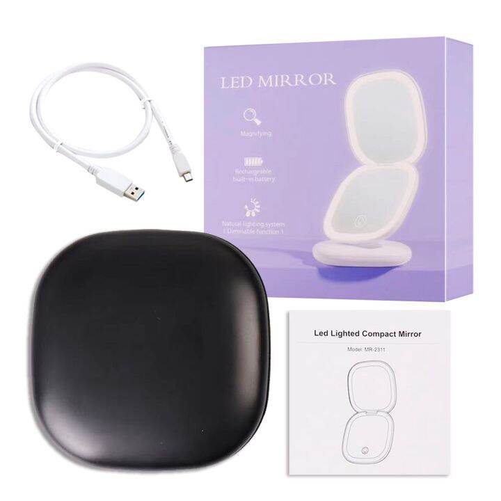 LED Makeup Mirror With Light 5X Magnifying Mini Compact Small Pocket ...