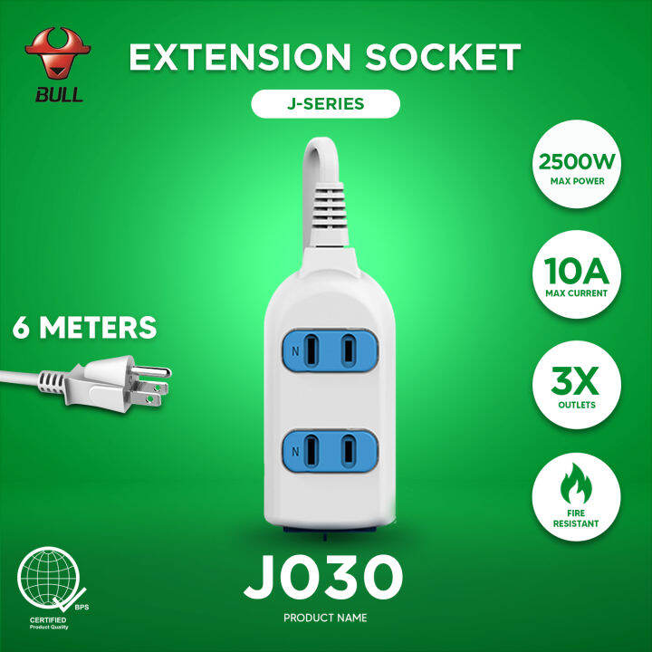 Bull Extension Socket J Series J030 600cm 3 Outlets 2500w 10A | Lazada PH
