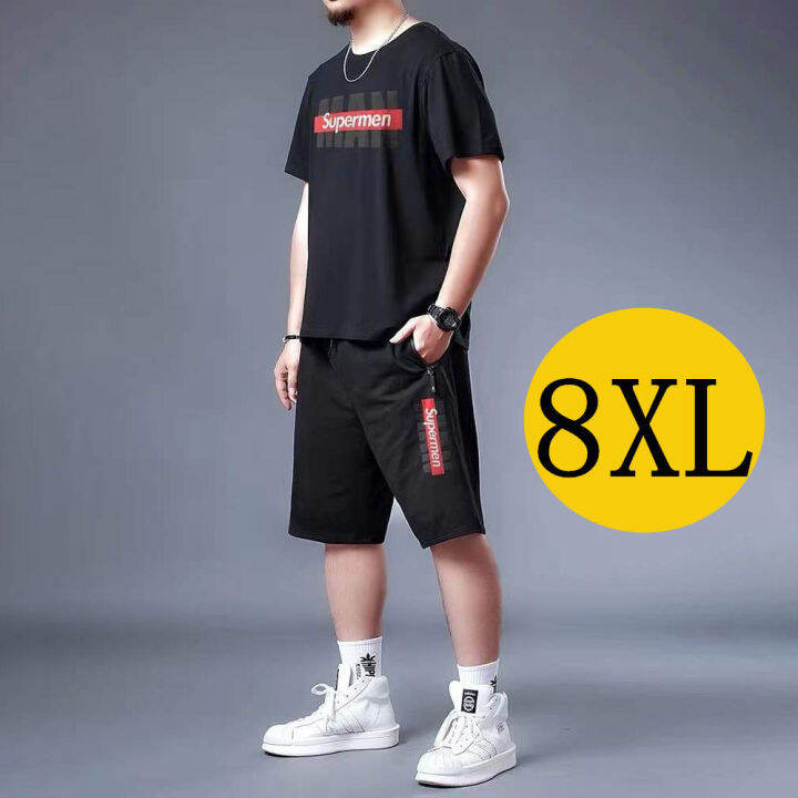 ชุดกีฬาผู้ชายขนาดบวก8XL 2022ฤดูร้อนใหม่หลวมแขนสั้นเสื้อยืด + กางเกงขาสั้น2ชิ้นชุดผู้ชายวิ่ง ...