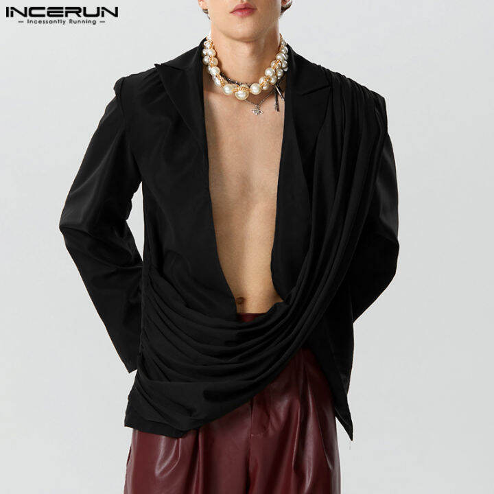 INCERUN Mens Long Sleeve Plain High End Stylish Texture Pullover Suit ...