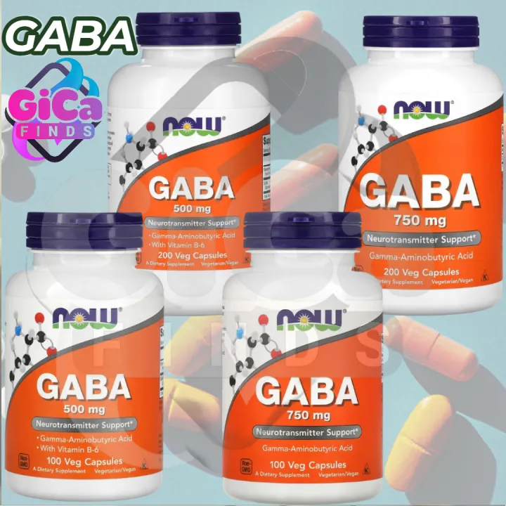 Now Foods GABA 750 mg 100 Veg Capsules or 200 Veg Capsules or 500mg 100 ...