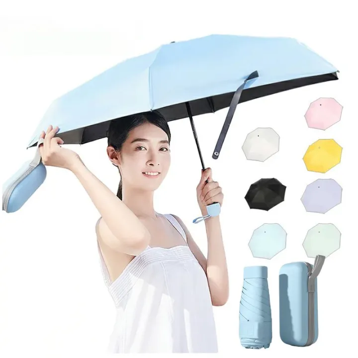 14cm Flat Sunny Umbrella 6 Bone Mini Folding Capsule Umbrella Vinyl Sunscreen 6 Fold Pocket ...