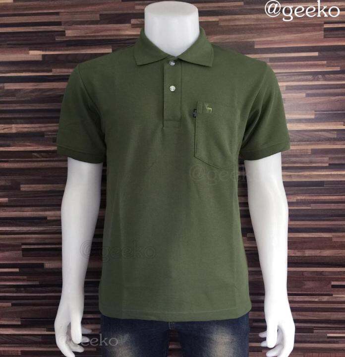 เสื้อโปโลหญิง สีเขียวขี้ม้า เนื้อผ้า TC นุ่ม ไม่ขี้นขุย แบบหญิง ทรงเข้ารูป แบบชาย มีกระเป๋าที่ ...