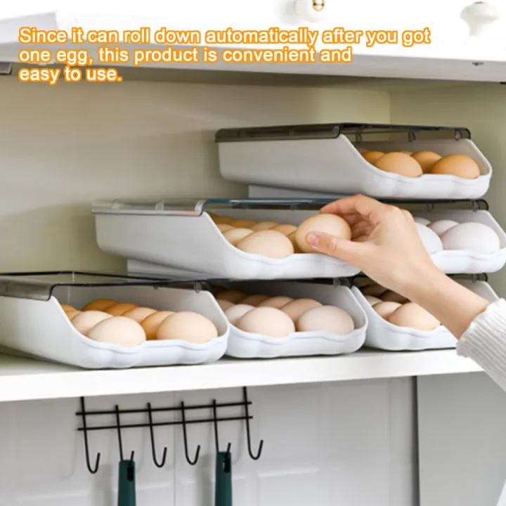Refrigerator Egg Storage Box With Cover Automatic Rolling Sliding Egg ...