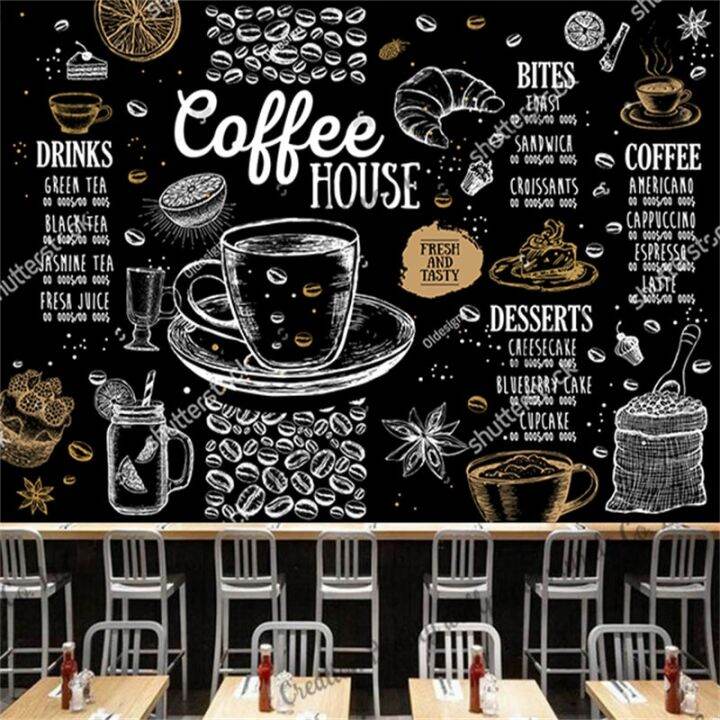 Custom Hand-painted Coffee House Wallpaper Industrial Decor Mural Cafe ...