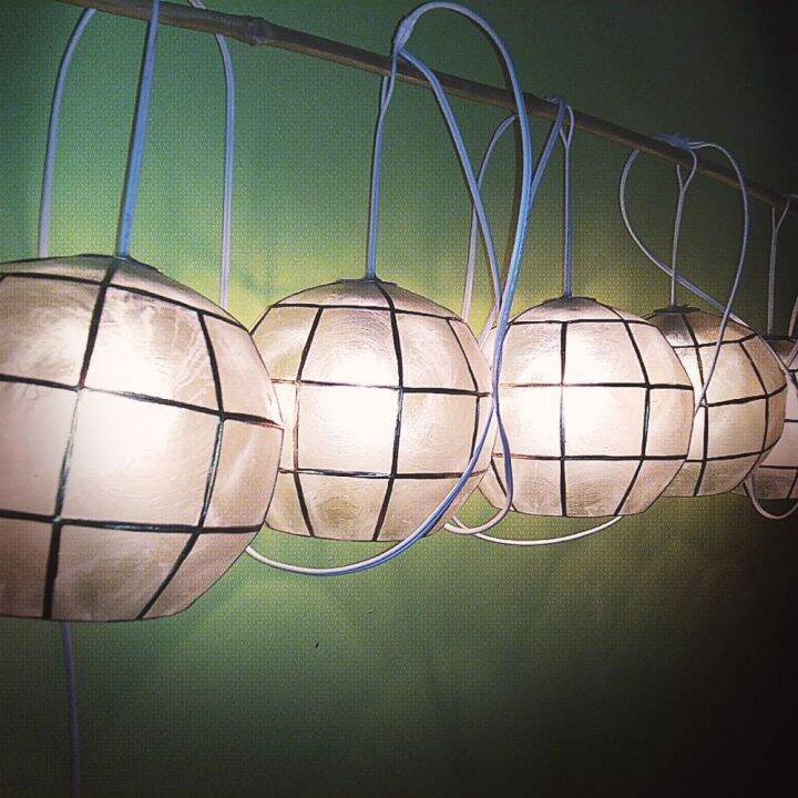AUTHENTIC Extra large Capiz Ball 10" ( set of 6 ) in series lights ...