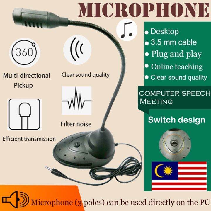 Gooseneck Capacitor Microphone 3.5mm Wired Desktop Mic For PC Computer ...
