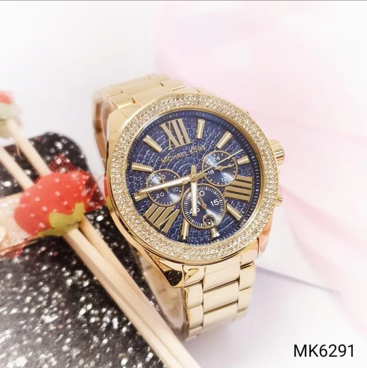 MK6291 Michael Kors Wren Chronograph Blue Crystal Pave Gold-tone Women ...