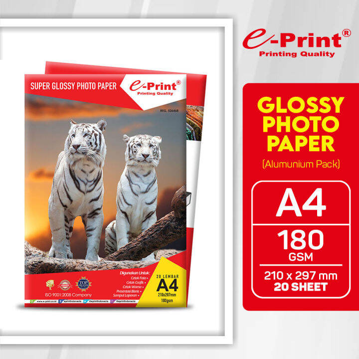 Kertas Foto Glossy Paper Alumunium Pack 180gsm A4 20lembar e-Print ...