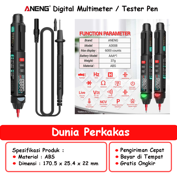 DUNIA PERKAKAS Tespen Listrik Digital Multimeter Voltage Tester Cek ...
