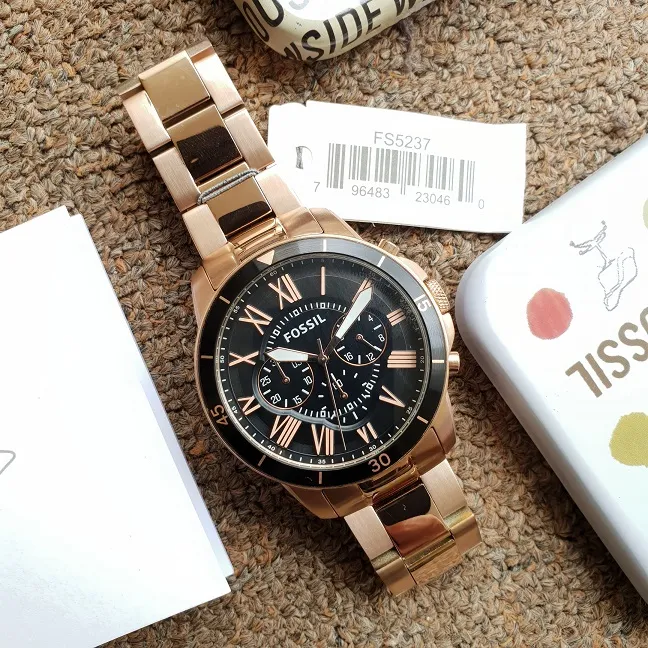 Fossil FS5237 Grant Sport Chronograph Black Dial Rose Gold Stainless ...