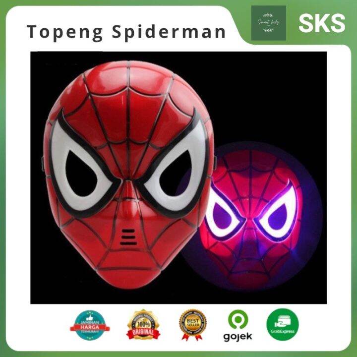 Topeng Spiderman / Ada Lampu LED Bisa Nyala / Topeng Spiderman LED ...