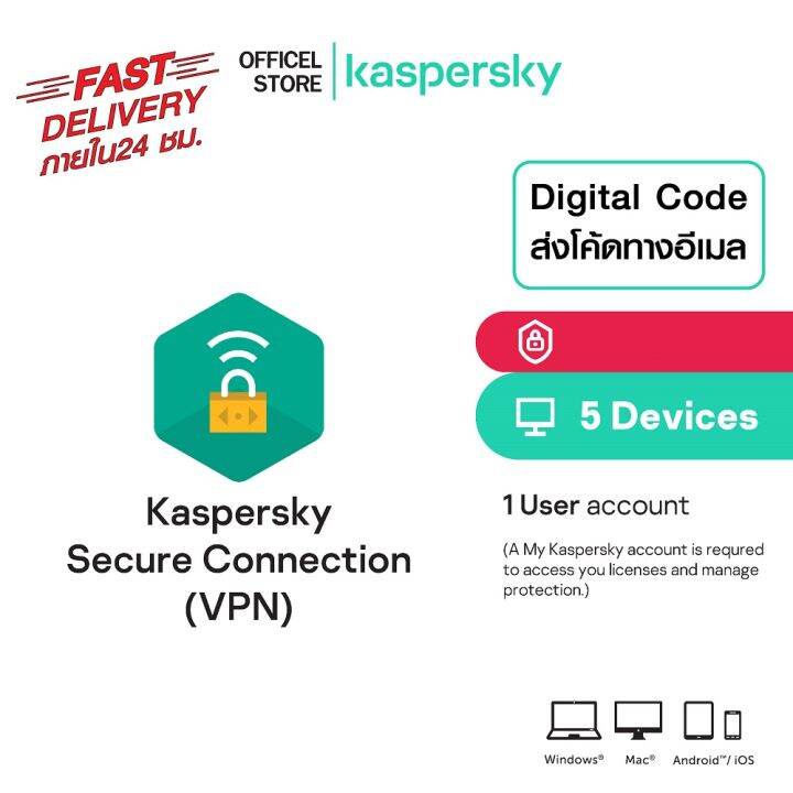 ส่ง Code ทาง Email Kaspersky Secure Connection VPN 5 Devices Safe Wi-Fi ...