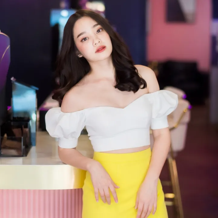 Lism S-017 เสื้อครอปปาดไหล่น่ารักๆ | Lazada.co.th