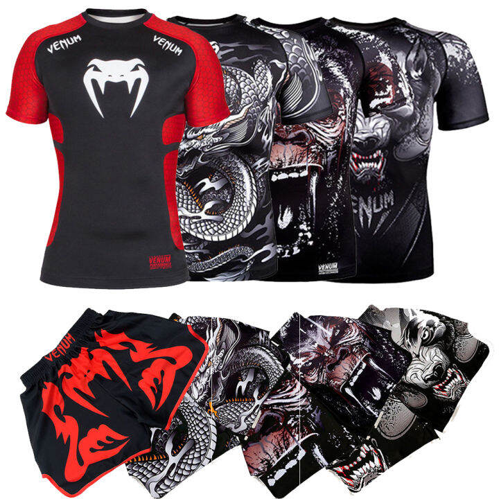 VENUM Short sleeved boxing set Thai boxing training suit short suit MMA ...