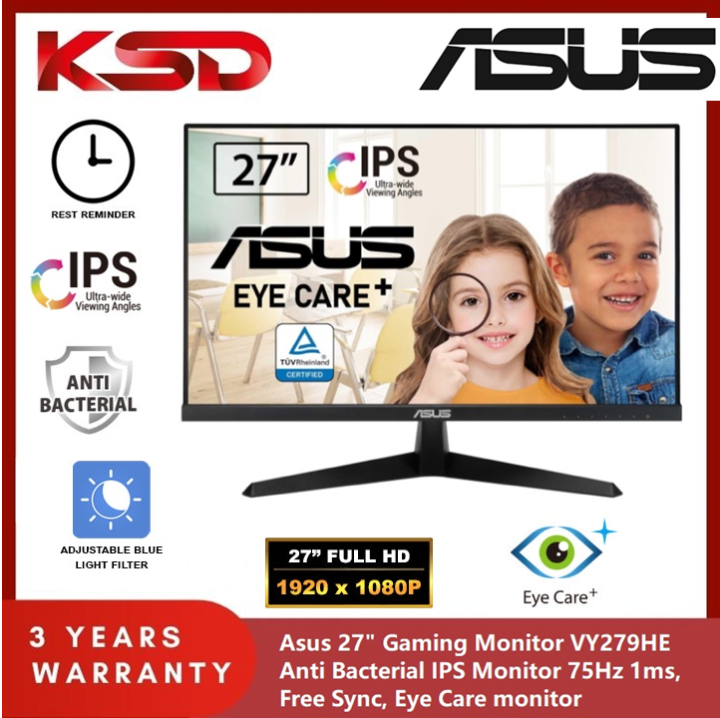 Asus VY279HE 27" FHD IPS 75Hz 1ms FreeSync Eye Care + Technology Anti Bacterial Monitor | Lazada