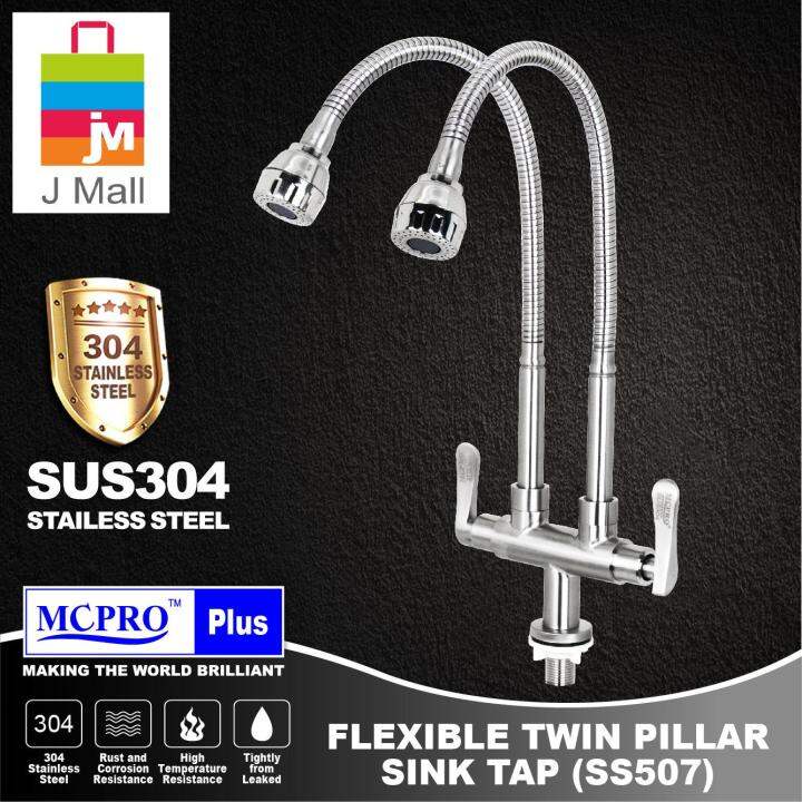 MCPRO PLUS STAINLESS STEEL SUS304 KITCHEN FAUCET Flexible Twin Pillar ...