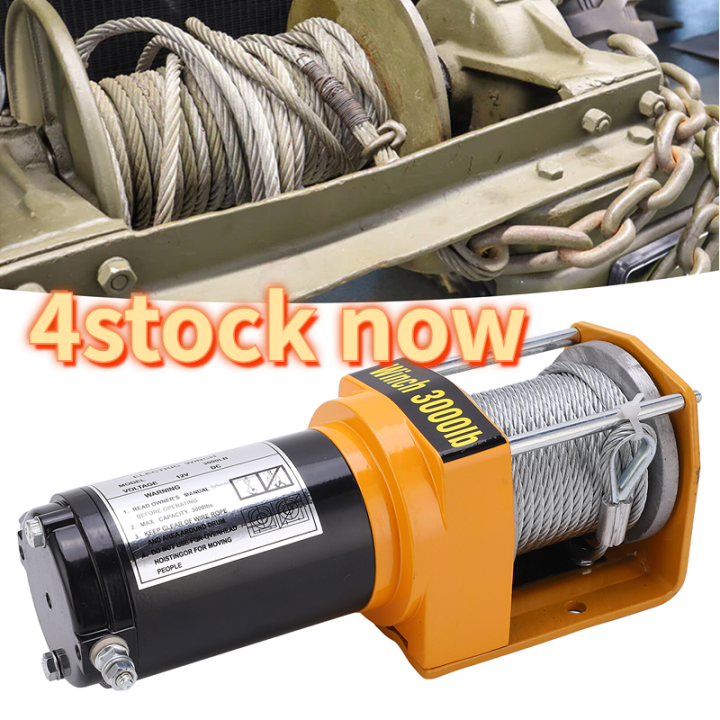 12V Electric Winch Kit with 5mmx10m Rope 3000LB 4 Way Roller Fairlead ...