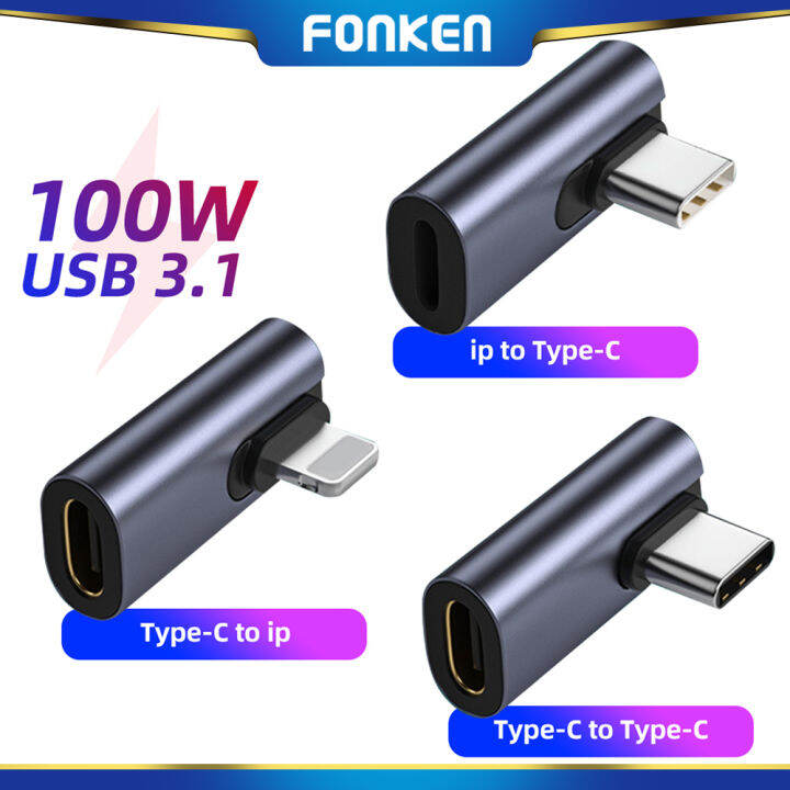 FONKEN Elbow 8-Pin to USB Type C Charging Data Cable Adapter Converter ...