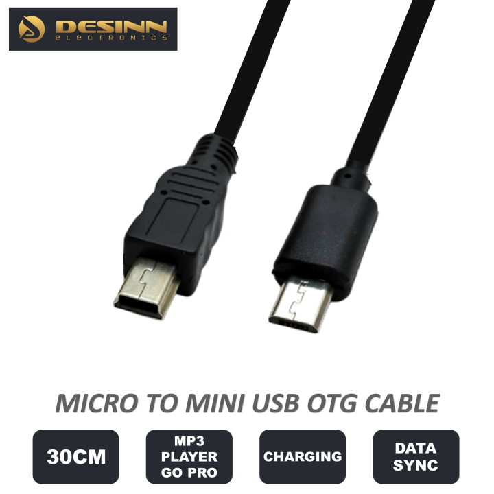 USB Micro to Mini Male OTG Cable 30cm for GoPro GPS Tracker Camcorder ...
