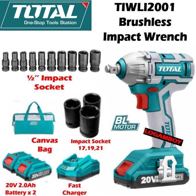 Total Impact Wrench Cordless Brushless Buka Tayar Tire Tyre Li-Ion 20V ...