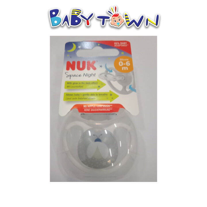 Nuk Sil Soother S1 Space Night, 1/Box (White) Oral Development (0-6 ...