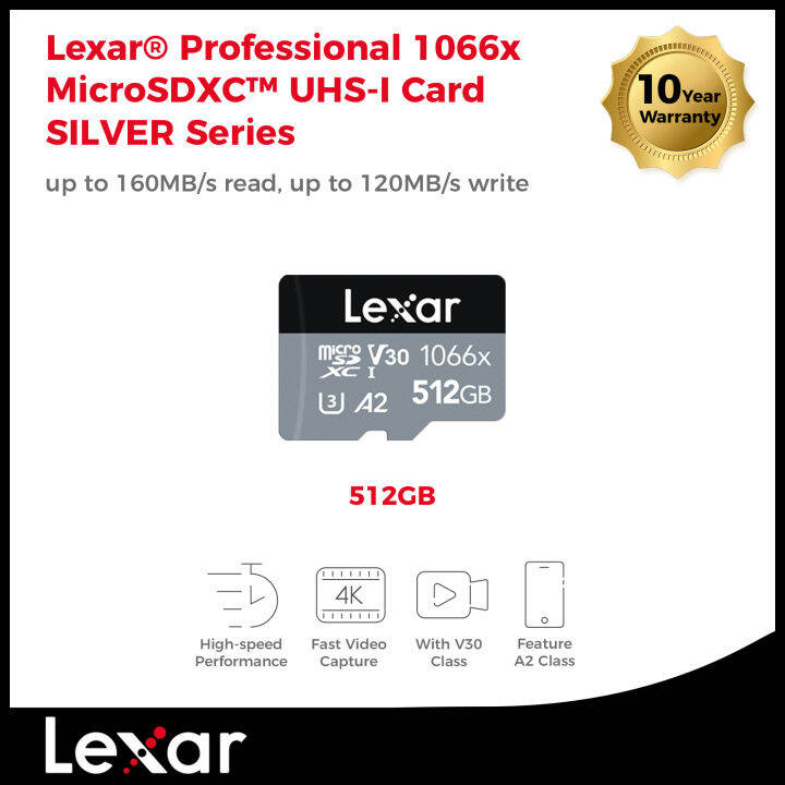 LEXAR Professional 1066x MicroSDXC R160/W120 MB/s SILVER Series Memory ...