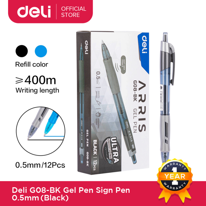 Deli G08-BL/G08-BK Gel Pen Sign Pen 0.5mm 12pcs | Lazada PH