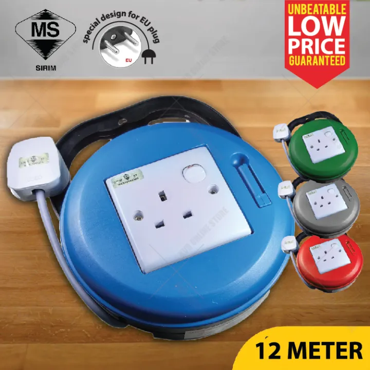 [SIRIM APPROVED] 12M Extension Round Wire Box Trailing Socket Cable ...