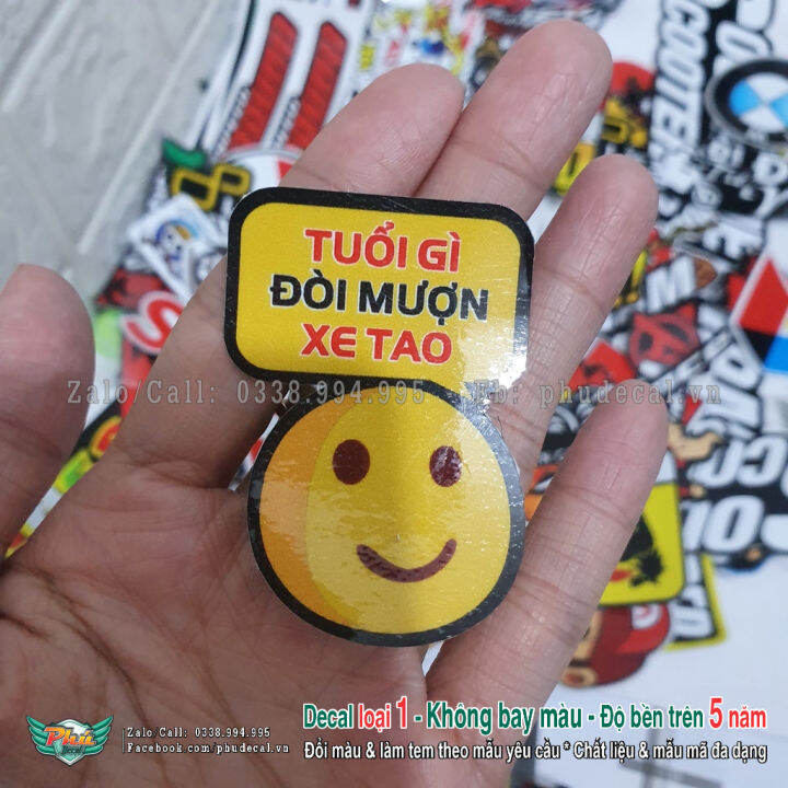 Hình dán sticker " tuổi gì nượn xe " không cho mượn xe 5.5x4cm vui nhộn ...