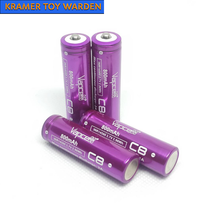 VC C8 14500 800mah 3.6V 2A BUTTON TOP Rechargeable Lithium Ion Battery ...