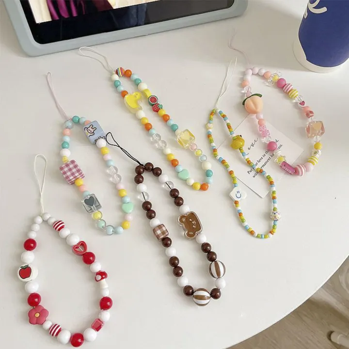 Sanhe Ins อินเทรนด์ที่มีสีสันลูกปัดโซ่โซ่โทรศัพท์มือถือป้องกันการสูญหายที่ทำด้วยมืออะคริลิสาย ...