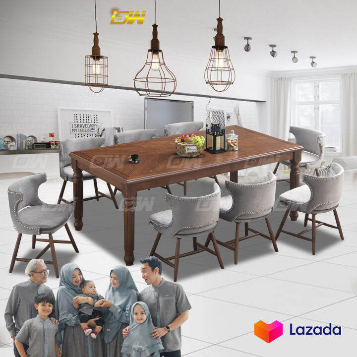 1 + 10 SOLID WOOD DINING SET / DINING TABLE / DINING CHAIRSSET MEJA ...