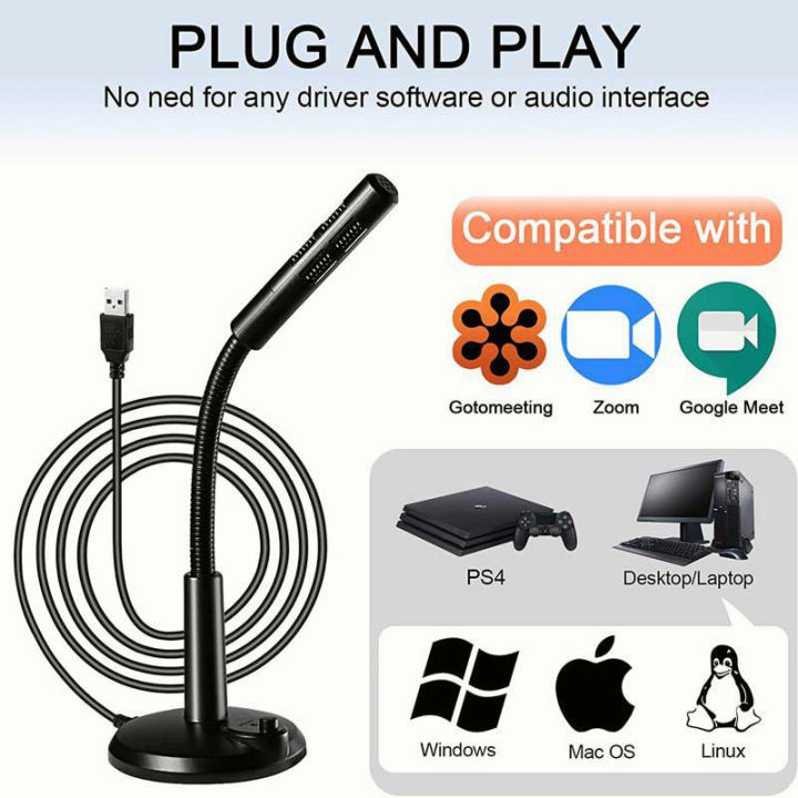 USB Desktop Gaming Microphone Plug And Play Computer Laptop Mic With ...