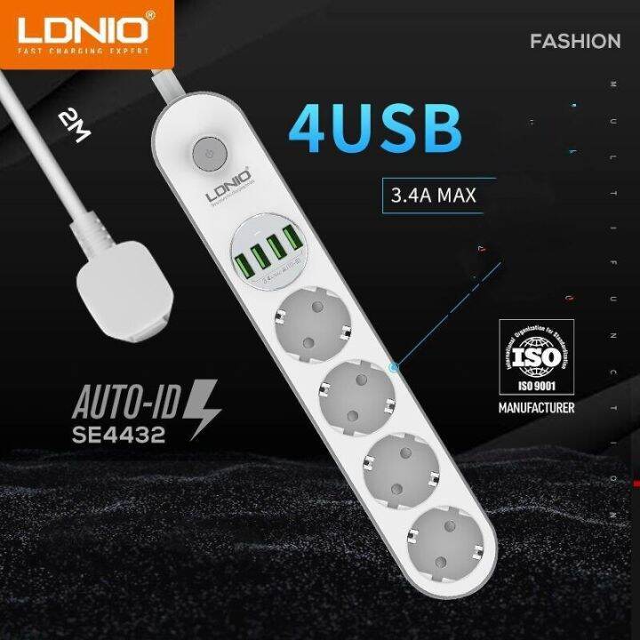 LDNIO Power Strip พร้อม4 Outlet 4 USB Extension Socket Plug 5V Power ...