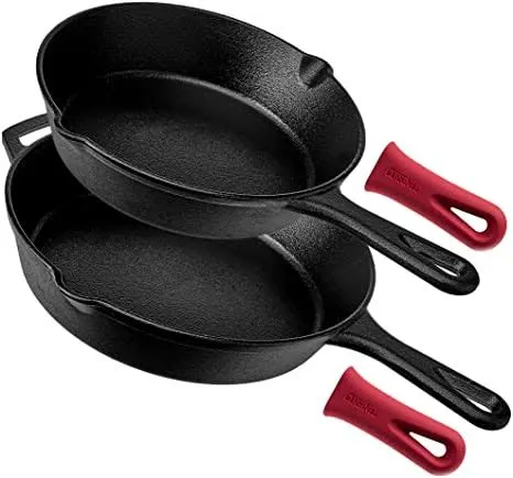 TRAMONTINA 2PK SKILLET WITH SILICONE GRIPS PRE-SEASONED CAST IRON ...