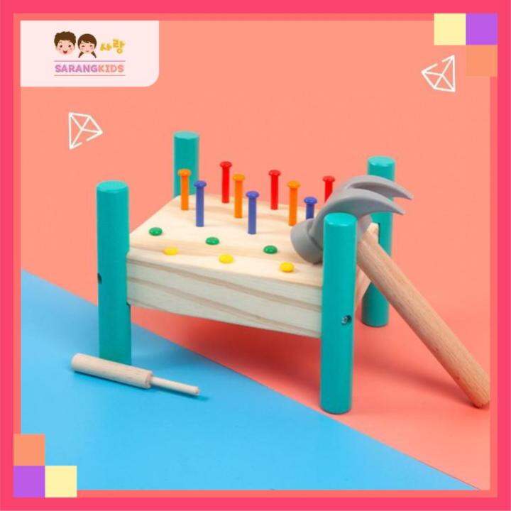 Kids Wooden Montessori Early Learning Educational Hammer & Nailing ...