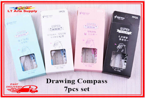 Metal Compasses Student Stationery Ruler Triangle Protractor Compass ...