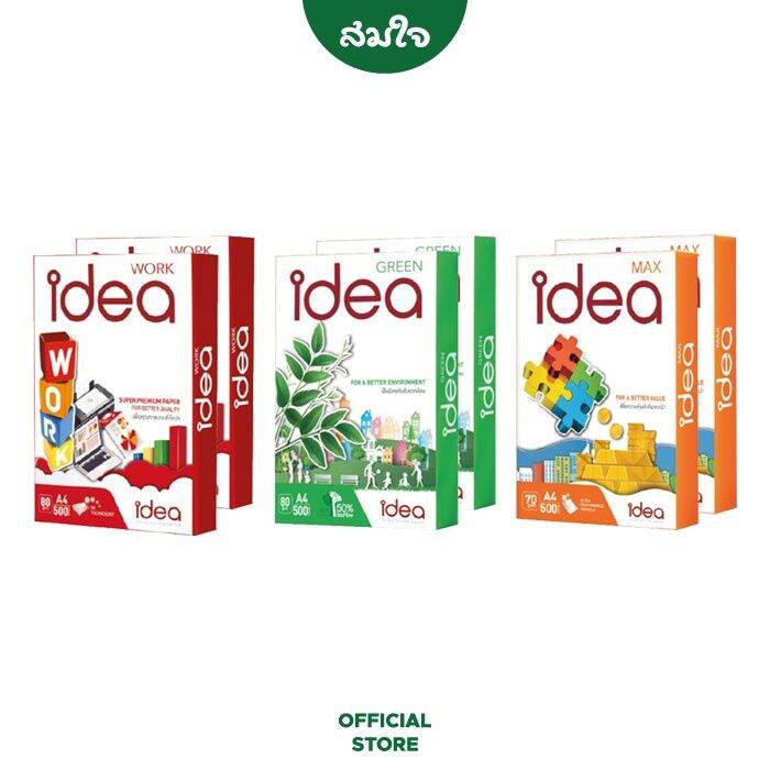 แพ็คคู่ Idea กระดาษถ่ายเอกสาร A4 70 แกรม และ 80 แกรม จำนวน 2 รีม 500แผ่นรีม Idea Green Idea
