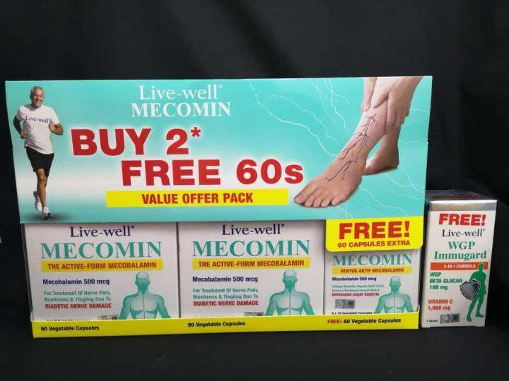 Live-well Mecomin 500 mcg 2x90 Capsules + 60 Capsules FREE 1 WGP ...