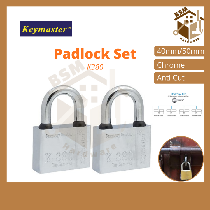 BSM Keymaster K380 Chrome Solid Brass Padlock Set Lock Safety House Lock Door Lock Home Mangga ...